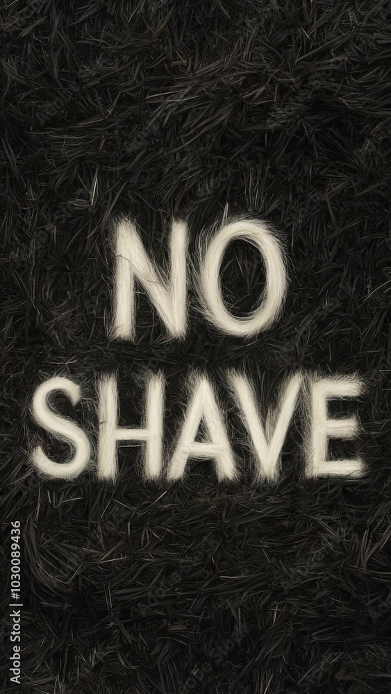 The words "No Shave" crafted from strands of white hair on a dark ...