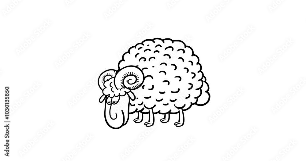 White ram animation eating whiteboard. Cartoon animated seamless ...