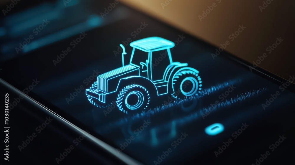 High-Tech Farming App Featuring Tractor Icon for Agricultural ...