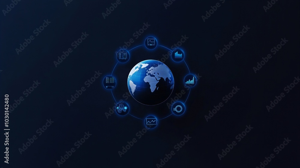 An illustration of Earth surrounded by various icons representing ...