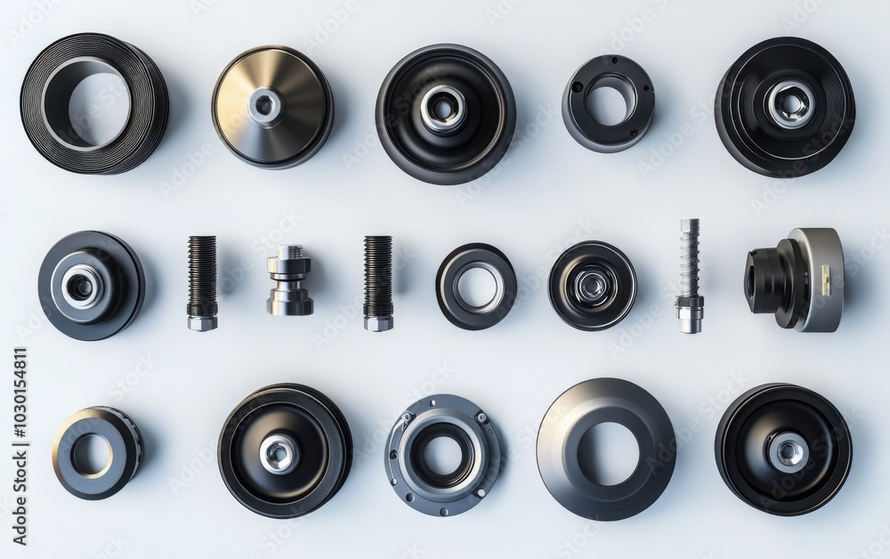 A diverse collection of caster wheels, featuring different sizes and ...
