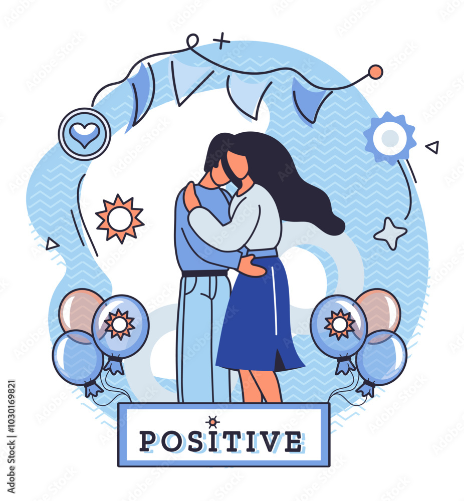 Positive thinking. A couple shares a warm embrace against a backdrop of ...