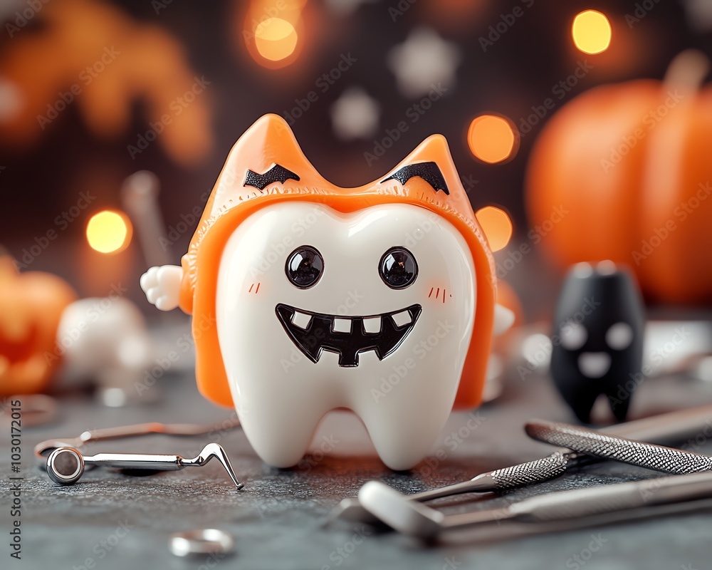 Unique dental concept featuring a tooth figurine in a Halloween costume ...