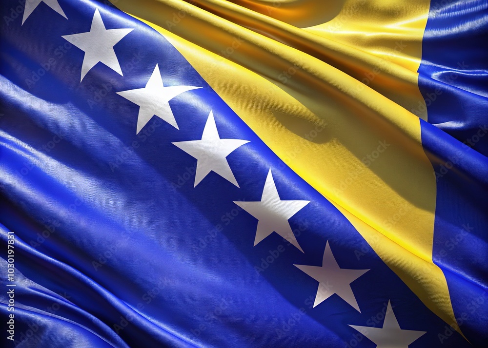 Waving Bosnia and Herzegovina Flag on a Pole in the Wind - National ...