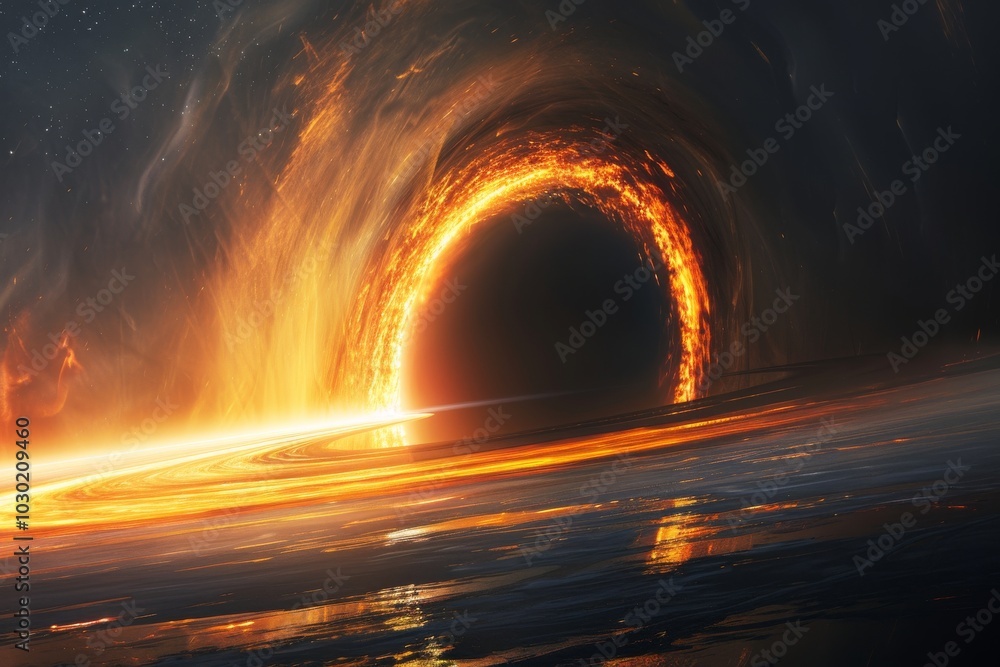 A black hole shadow, a dark region created by the bending of light ...