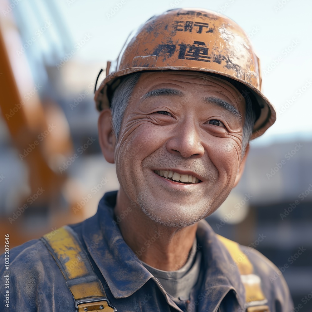 ultra-detailed japanese worker upper body view smiling on realistic ...