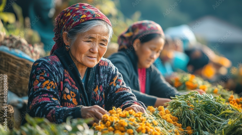A vibrant rural harvest festival where villagers are gathering crops ...