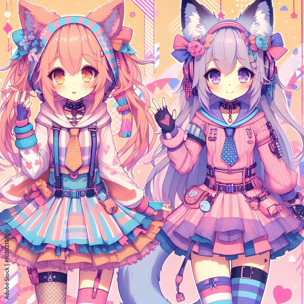 cute anime girl costume animal style cyberpunk school uniform ...