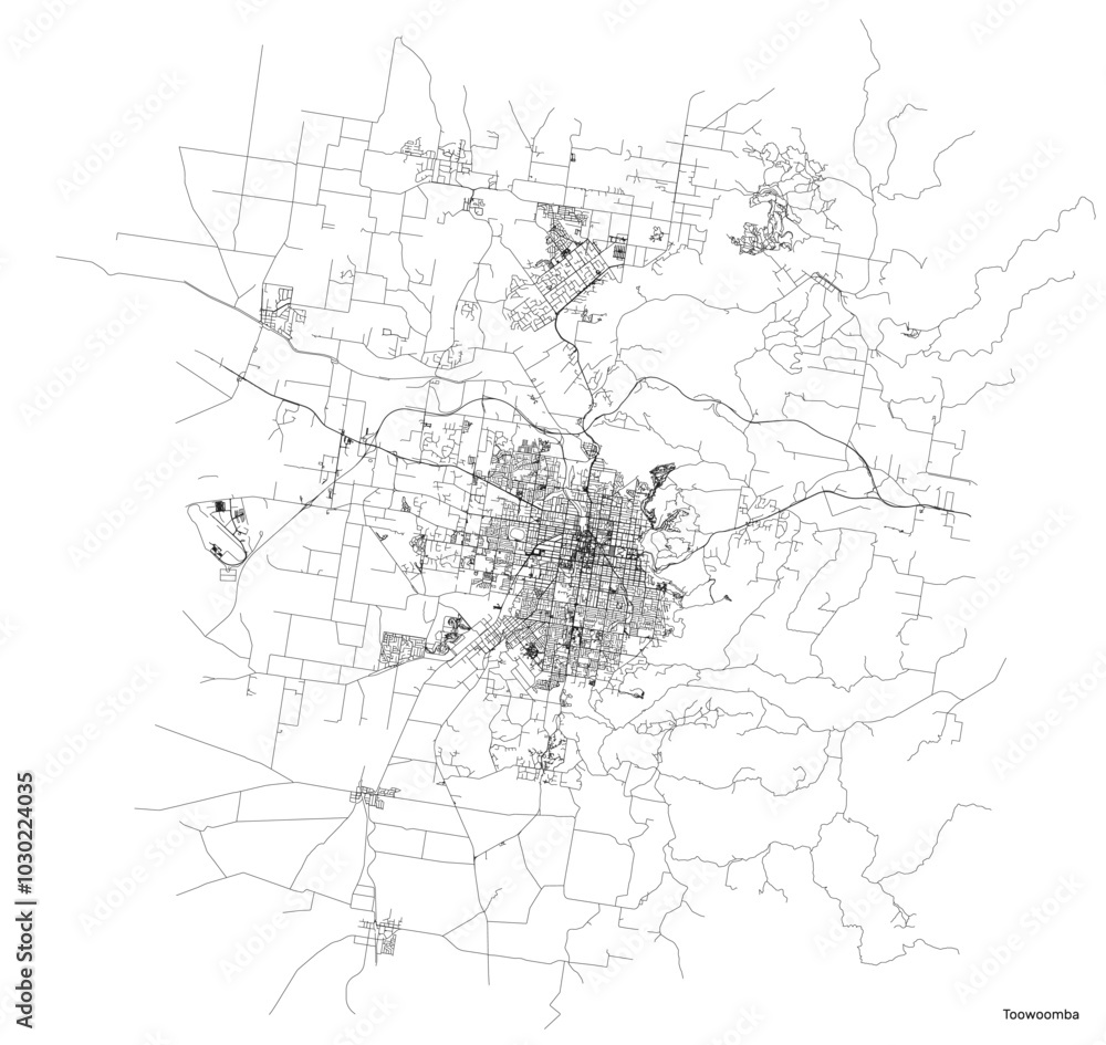 Toowoomba city map with roads and streets, Australia. Vector outline ...