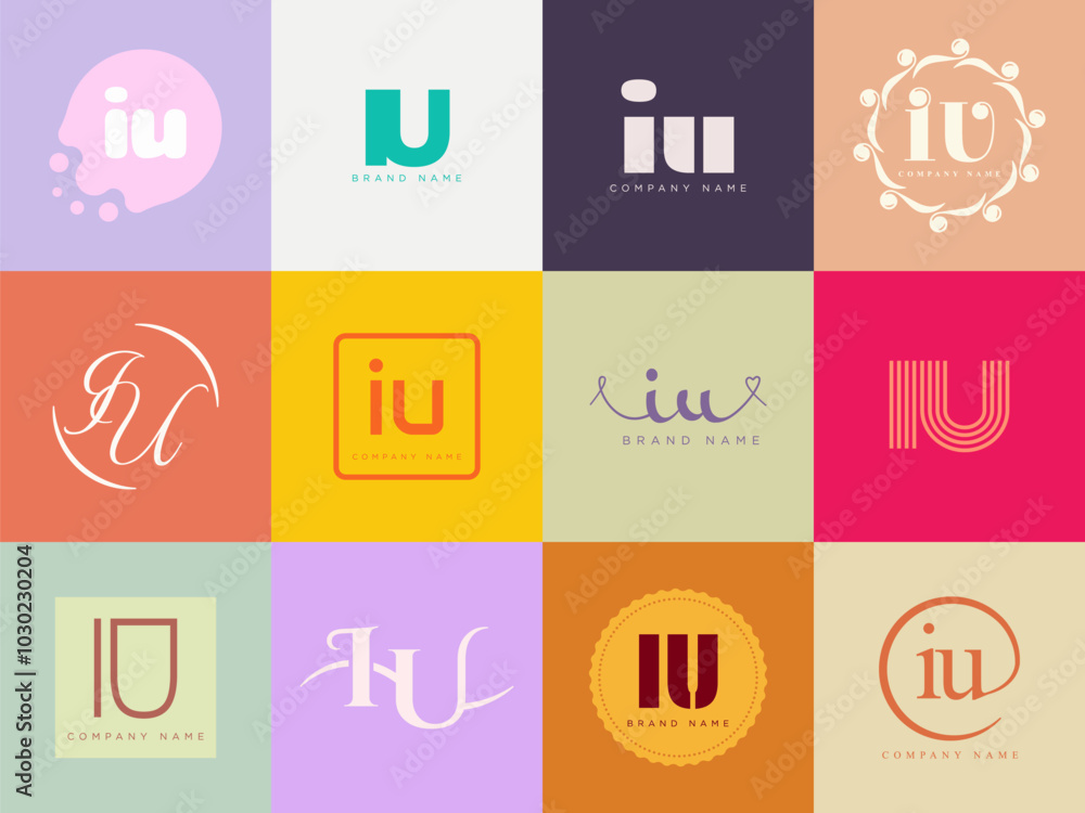 IU logo company template. Letter i and u logotype. Set different ...