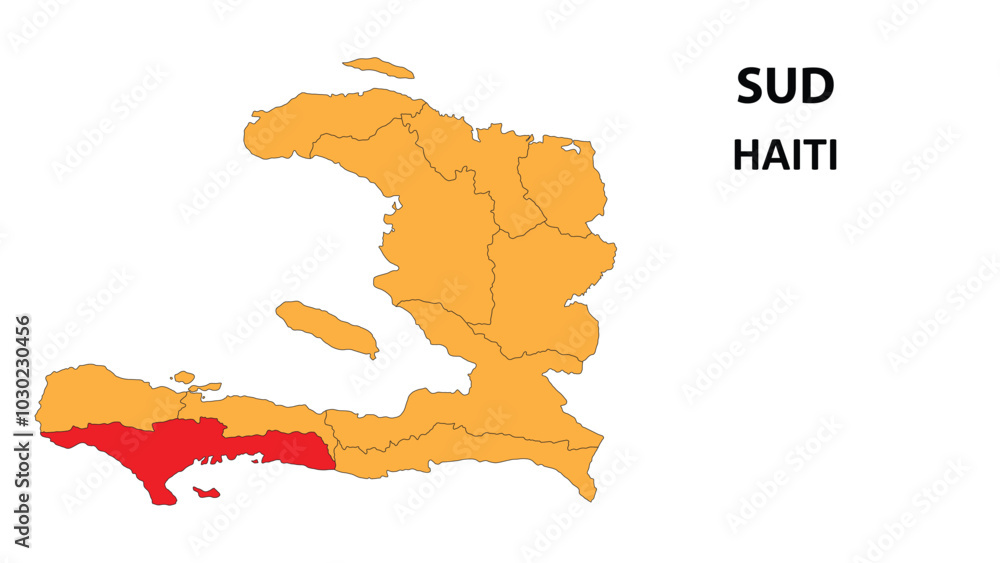 Sud Map is highlighted on the Haiti map with detailed state and region ...