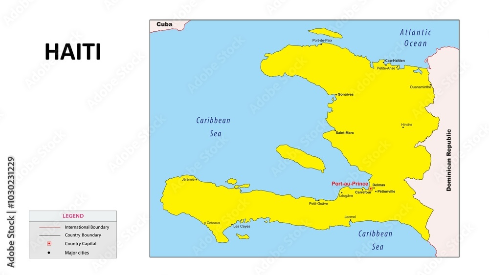Haiti Map. Major cities in Haiti. Political map of Haiti with border and neighbouring countries ...
