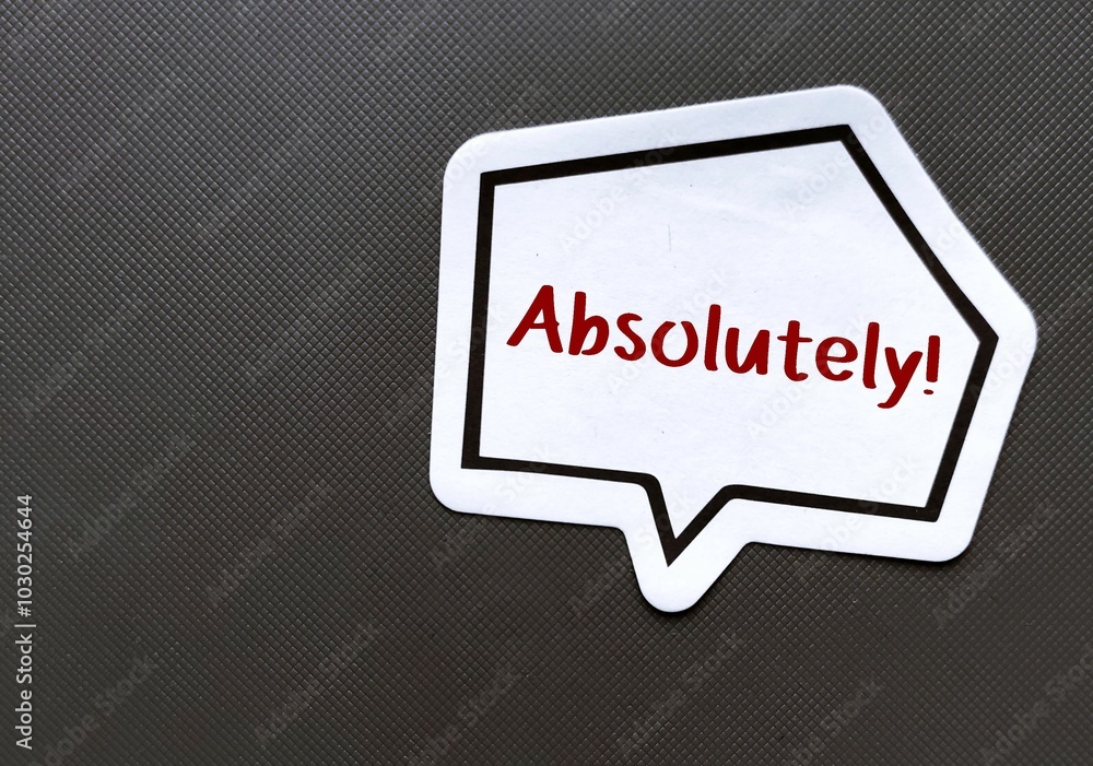 Speech sticker on copy space gray background with handwritten text ...