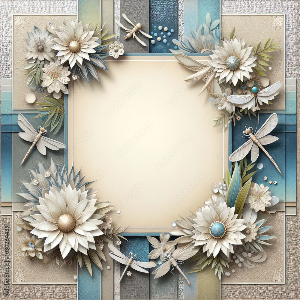 Scrapbook style paper, space in the middle in beige color, around the ...