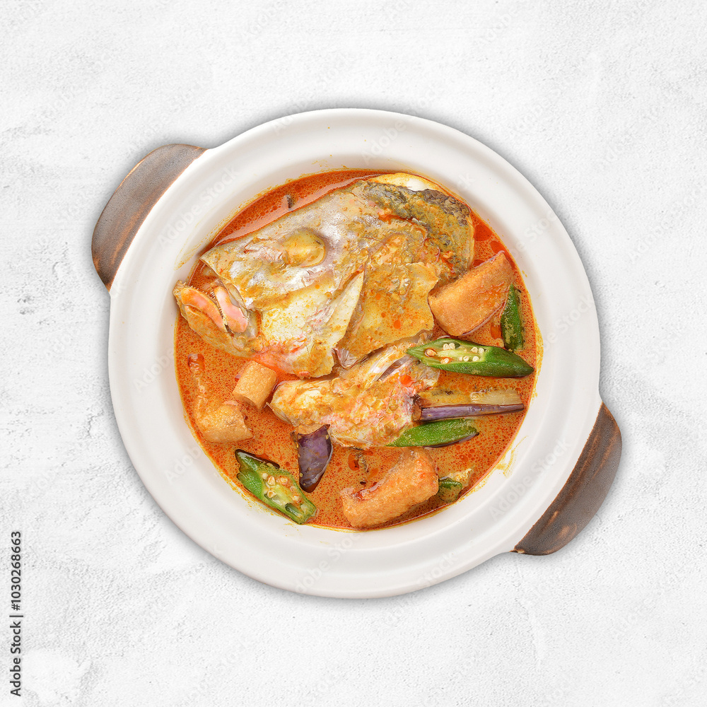 chef cook home style nyonya spicy curry grouper fish head with ...