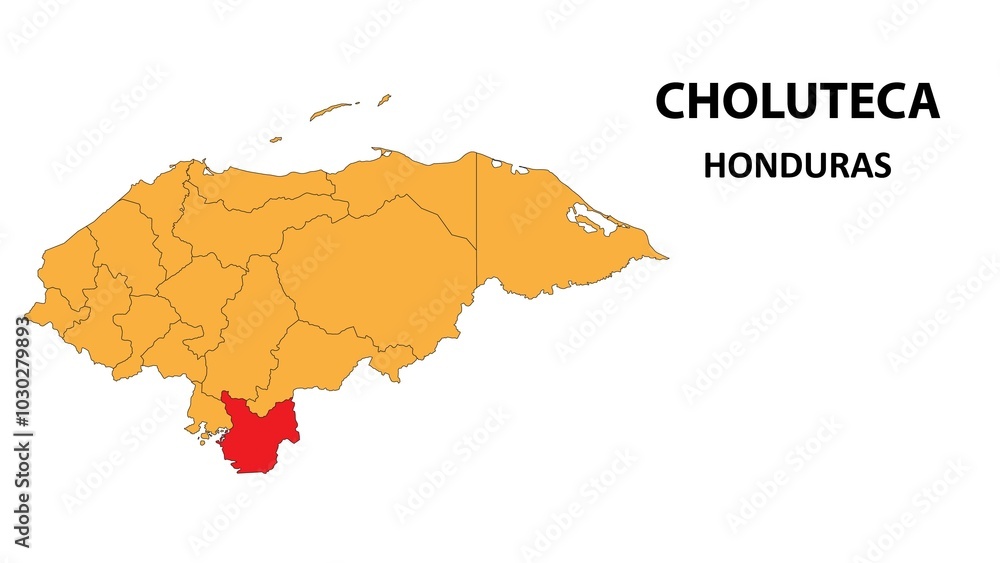 Choluteca Map is highlighted on the honduras map with detailed state ...