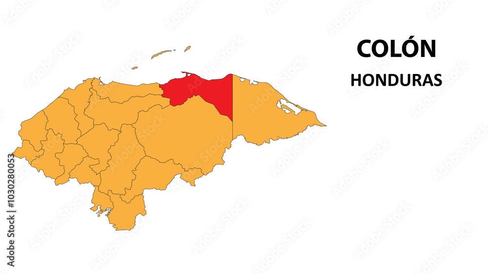 Colón Map is highlighted on the honduras map with detailed state and ...