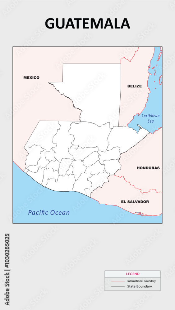 Guatemala Map. Political map of Guatemala with state border in outline ...