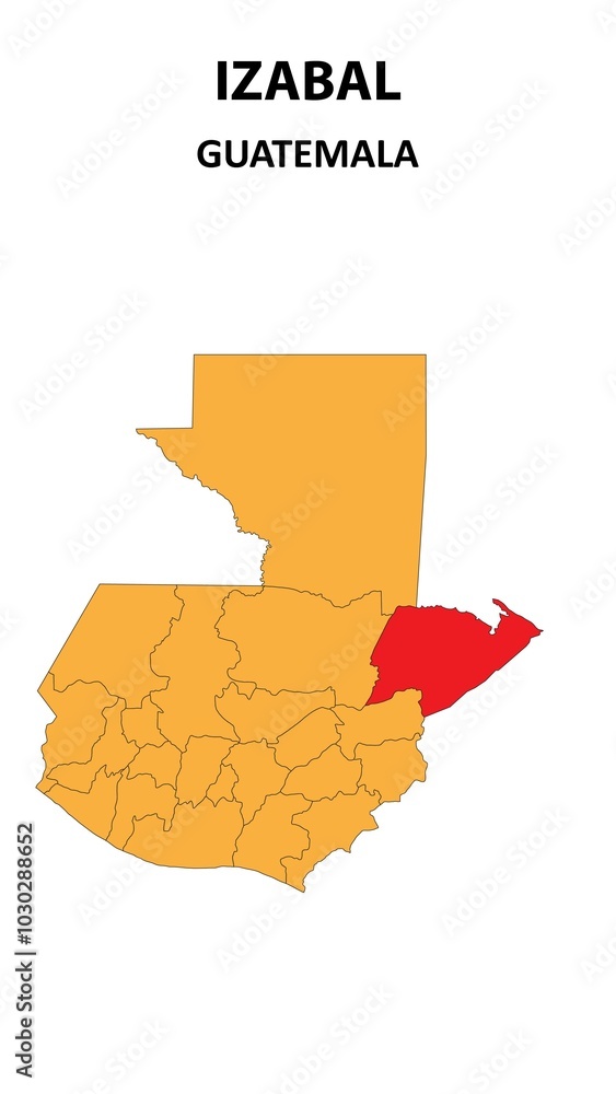 Izabal Map is highlighted on the Guatemala map with detailed state and ...