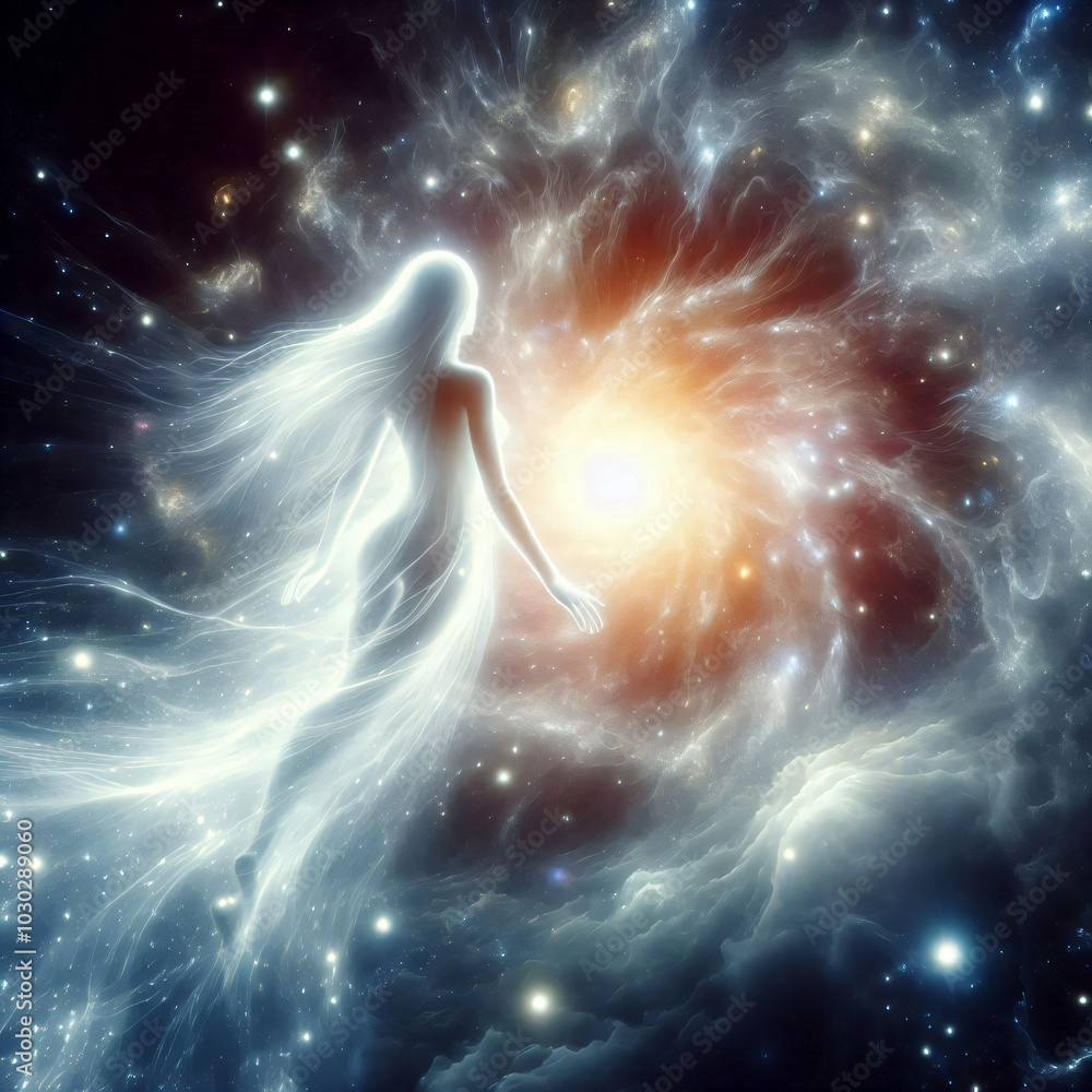 Soul journey through space, angel in the astral world, sky, spiritual ...