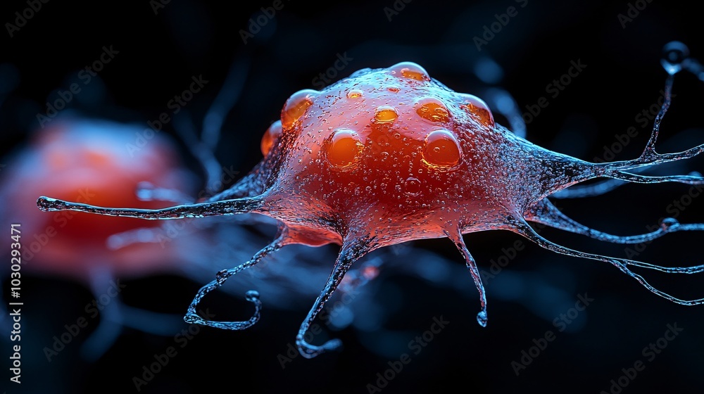 Platelets Under Microscope in Fibrous Environment Stock Illustration ...