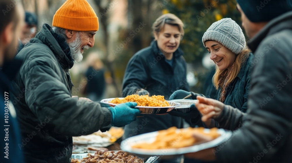 Showing compassion in a community setting, with a group of volunteers ...