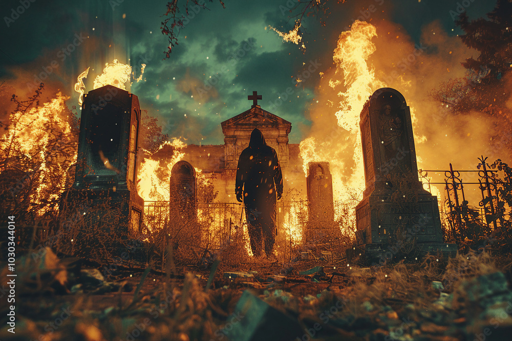 Demonic devil in the fire of hell inferno burning bright fire ...