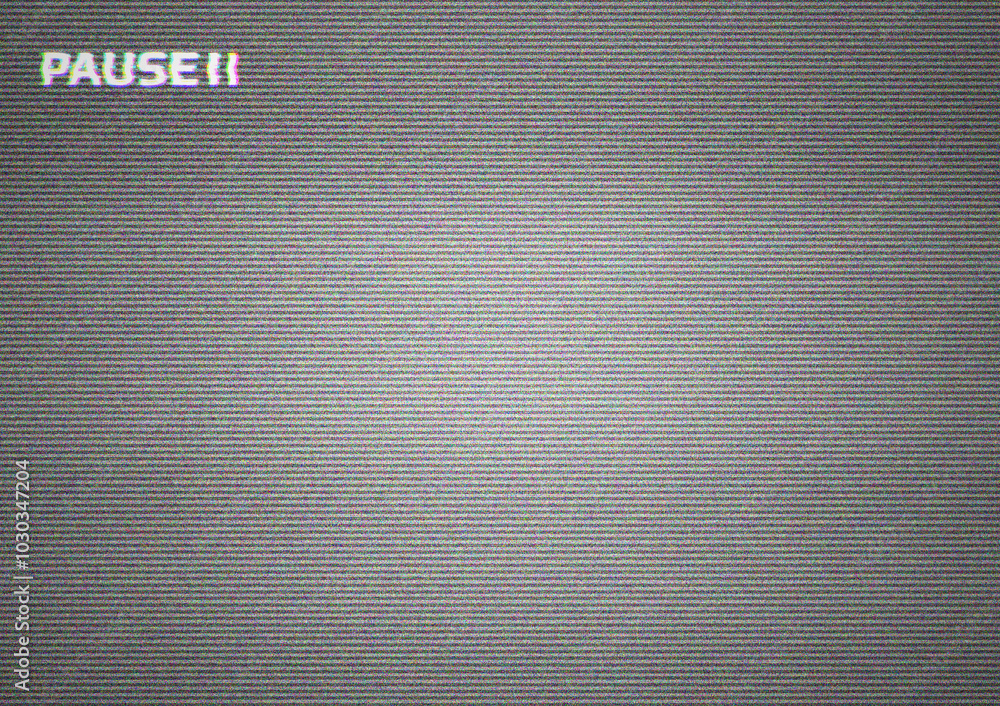 TV screen texture with glitch text PAUSE. HDTV no signal problems. Bad ...
