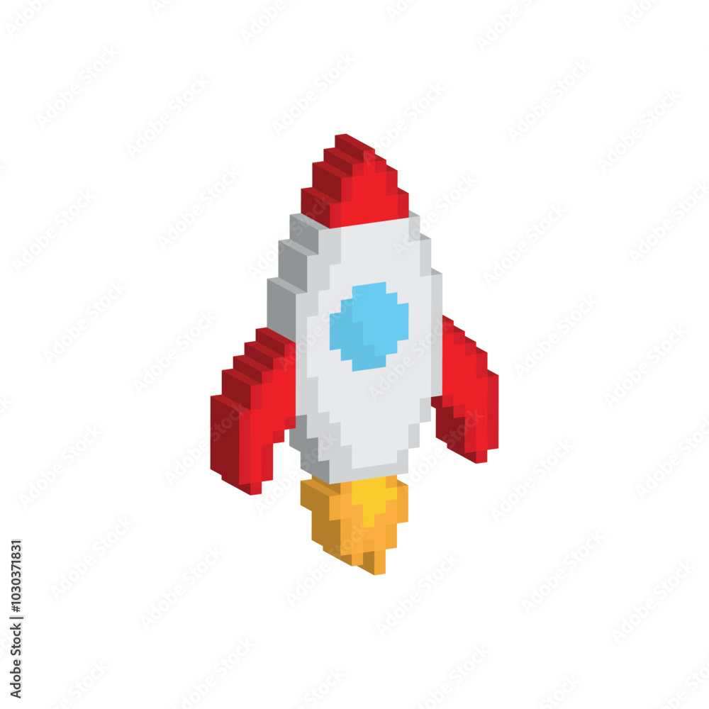 isometric 3d pixel Rocket icon. Vector pixel art Rocket 8 bit logo for ...
