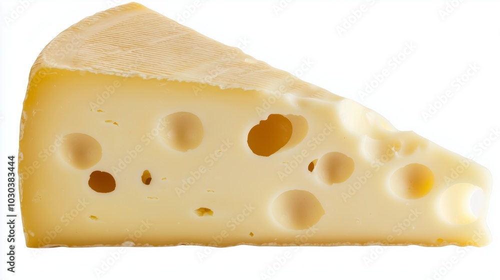 Wedge of Swiss Cheese with Pale Yellow Color, Smooth Glossy Surface ...