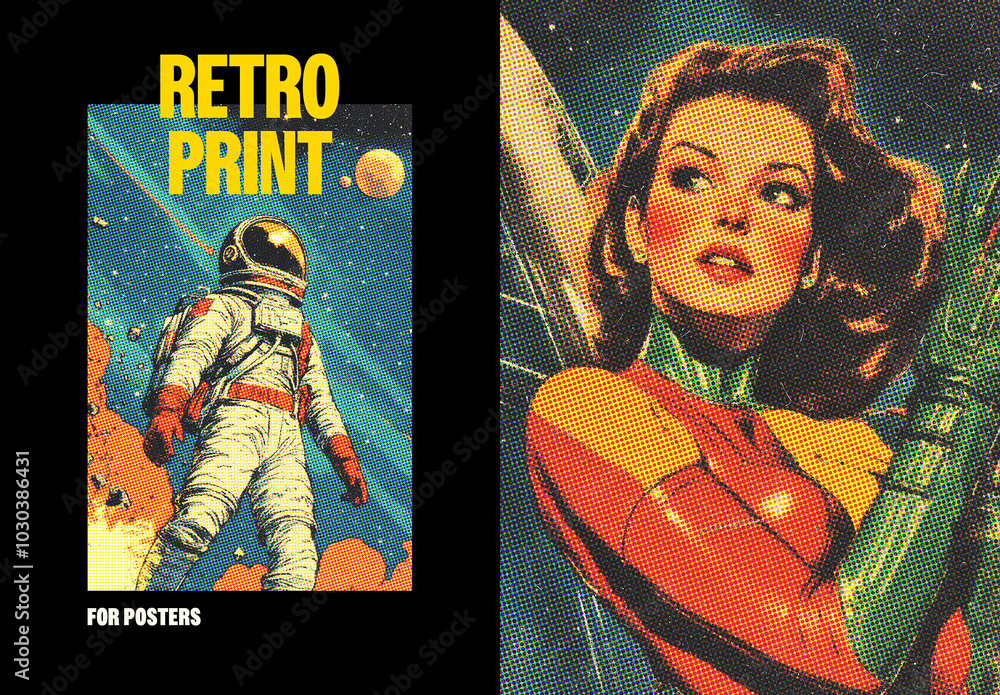 Retro Halftone Print Poster Photo Effect Mockup Stock Template | Adobe ...