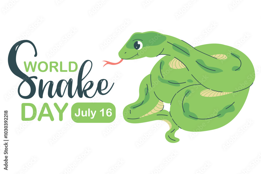 Flat vector illustration snake day. World Snake Day, July 16. Cute ...