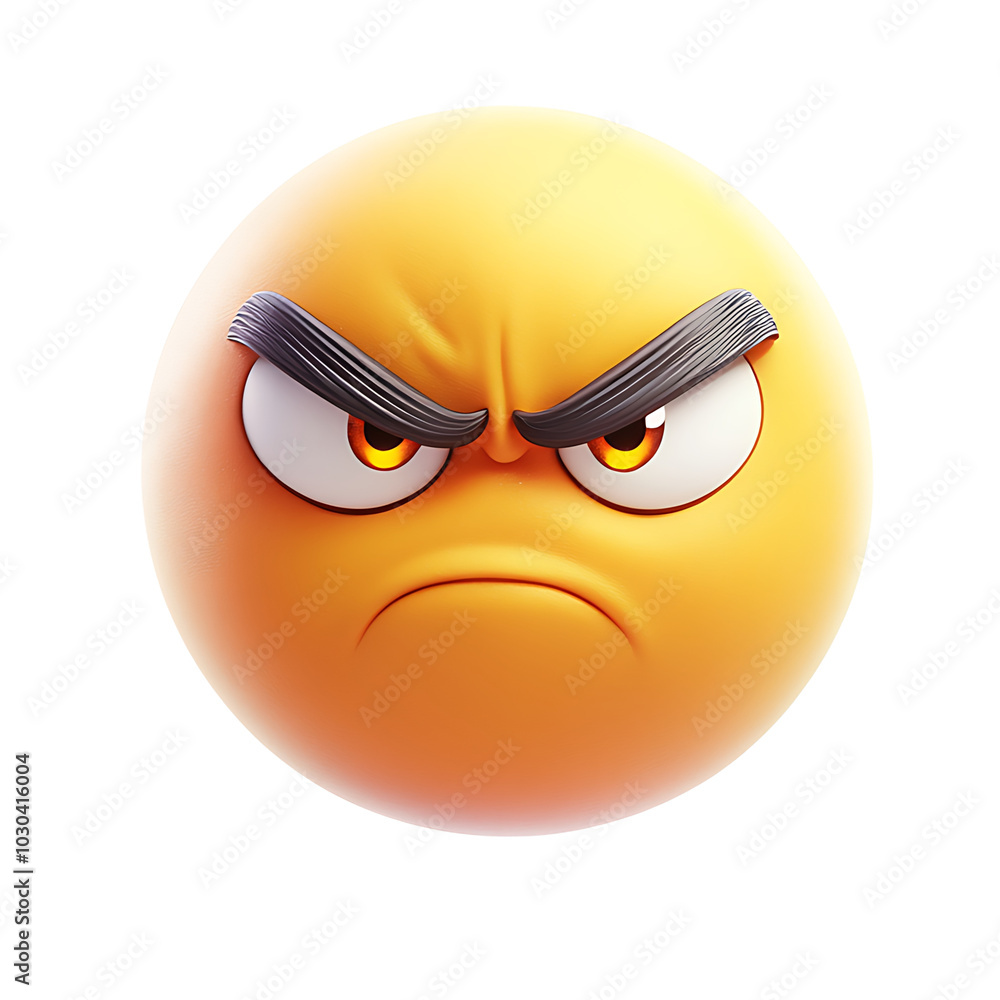 Angry emoji face,3d render,3D yellow angry emoji face,Angry smiley ...