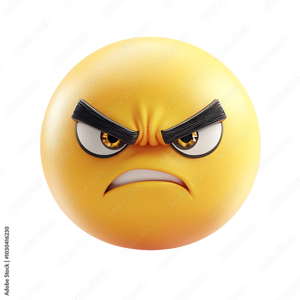 Angry emoji face,3d render,3D yellow angry emoji face,Angry smiley ...