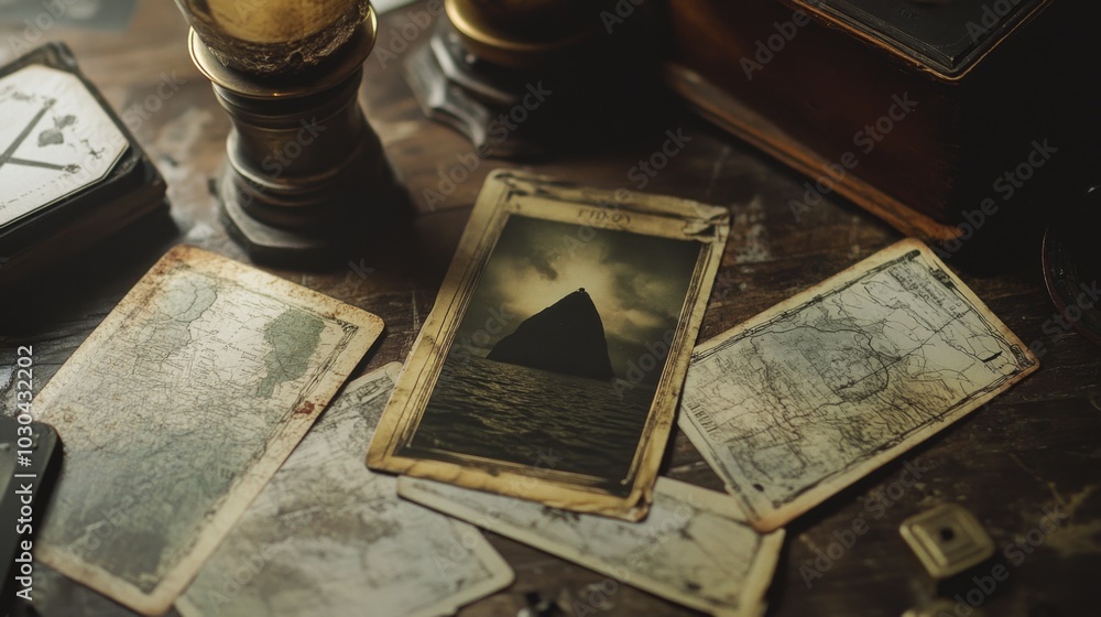 Mysterious Tarot Cards with Eerie Vintage Photos and Clues Stock ...