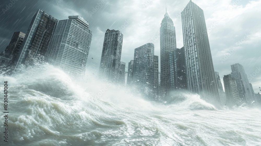 3D render of a massive hurricane fueled by climate change, hitting a ...