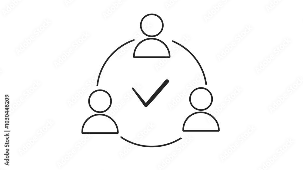 Animated Line Icon of Teamwork with Check Mark. Group Teamwork Approved ...