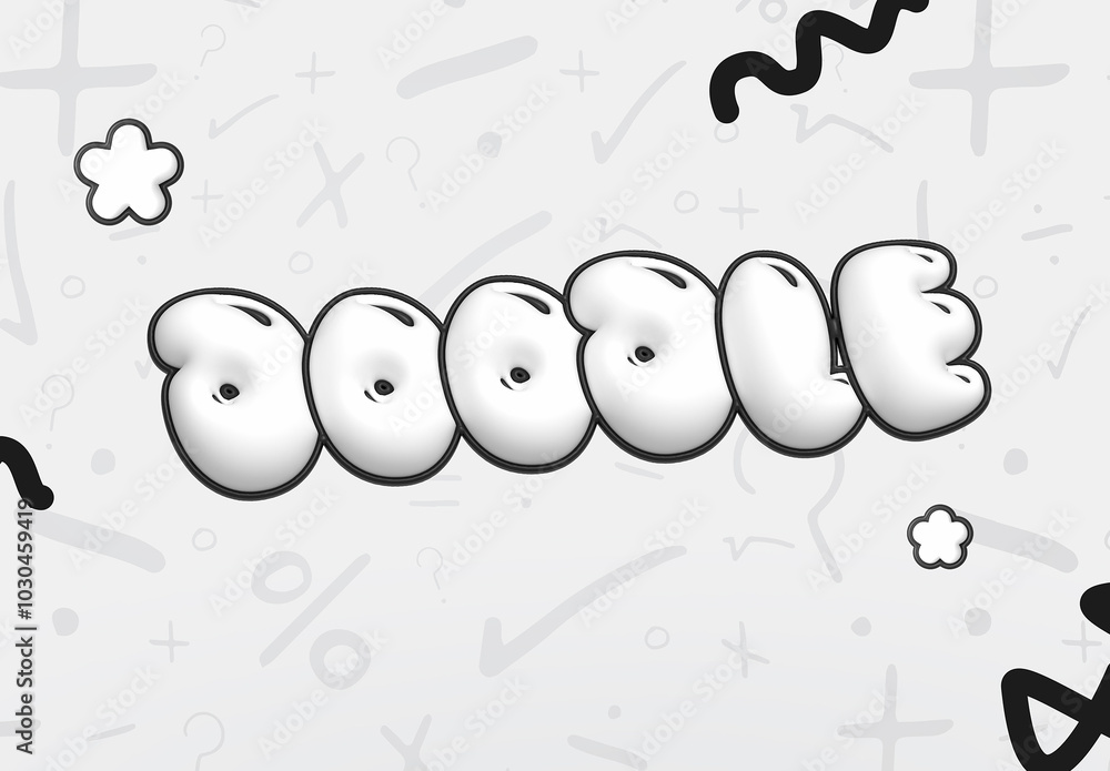 Monochromatic Doodle 3D Text Effect Stock Template | Adobe Stock