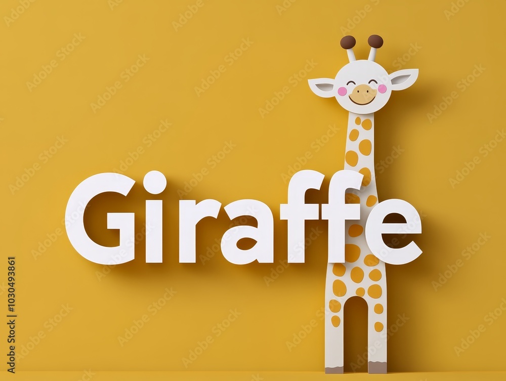 Cute cartoon-style giggling giraffe character with a letter "Giraffe ...