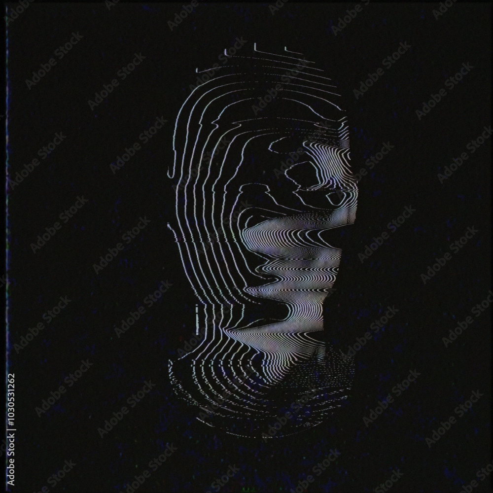 Poster A synthetic humanoid made of static and noise modulation effects ...
