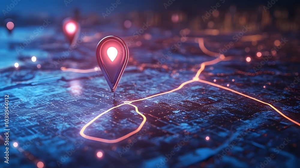 Digital GPS Location on Map with Route Path Navigational Concept Stock ...