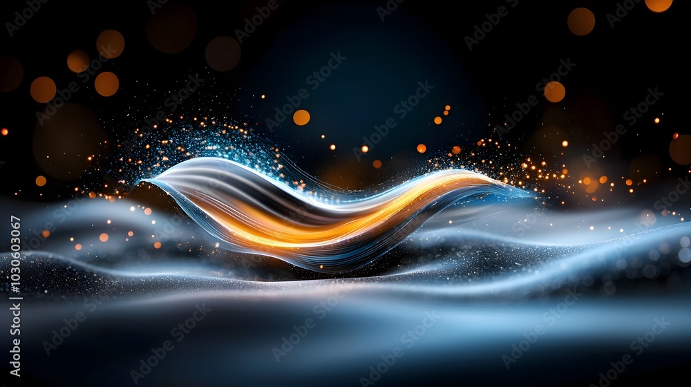 Vibrant and dynamic digital art depicting a flowing sound wave spectrum ...
