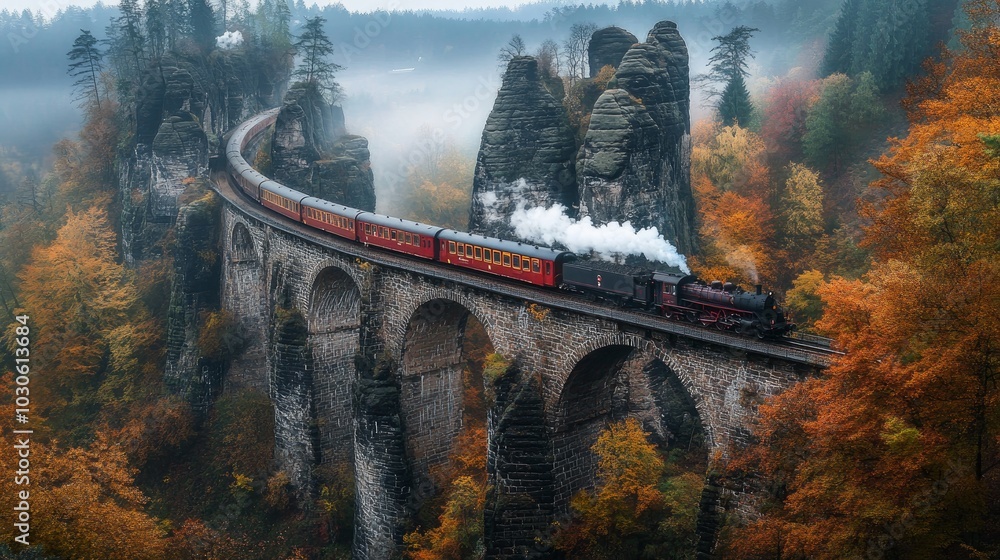 In Germany's Black Forest, trains cross a valley over an old stone ...