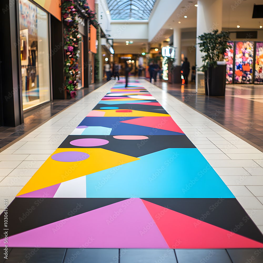 Colorful Geometric Floor Art in a Modern Shopping Mall Corridor ...