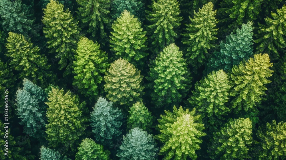 Aerial view of a reforestation project, new trees planted in a ...
