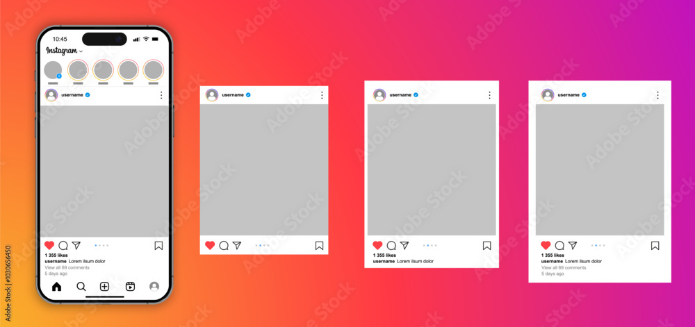 Instagram post feed frame mockup with smartphone Iphone 16 mock up ...