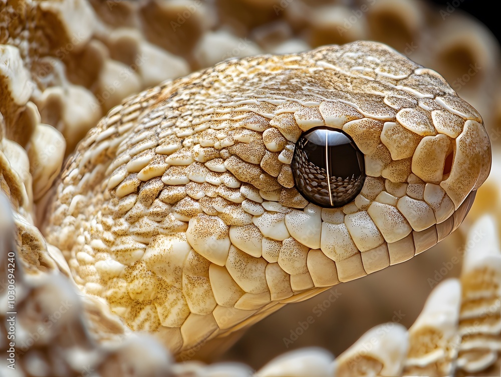 Extreme Close-up Of Venomous Snake Head Revealing Intricate Scales And ...