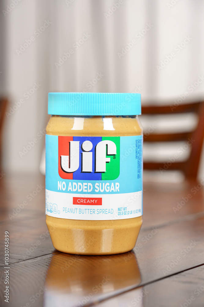 Jif no added sugar creamy peanut butter in plastic retail container ...