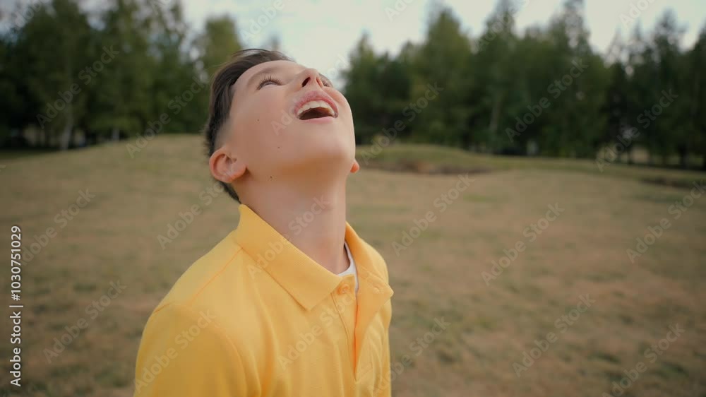 Happy excited cute Caucasian little boy kid child son running run ...