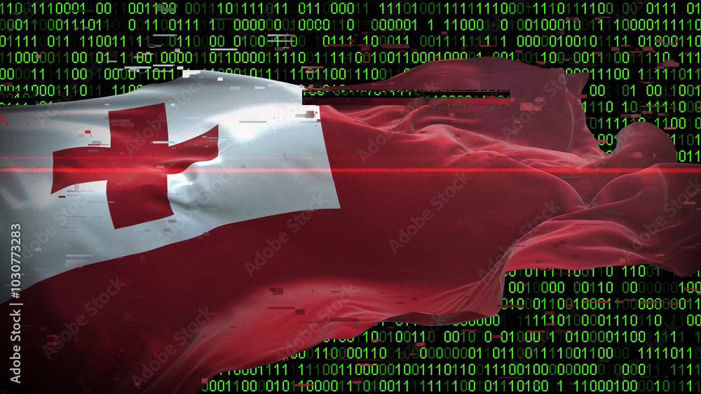 Binary Code On Flag Of Tonga Program Source Code Or Hacker Concept On 7019